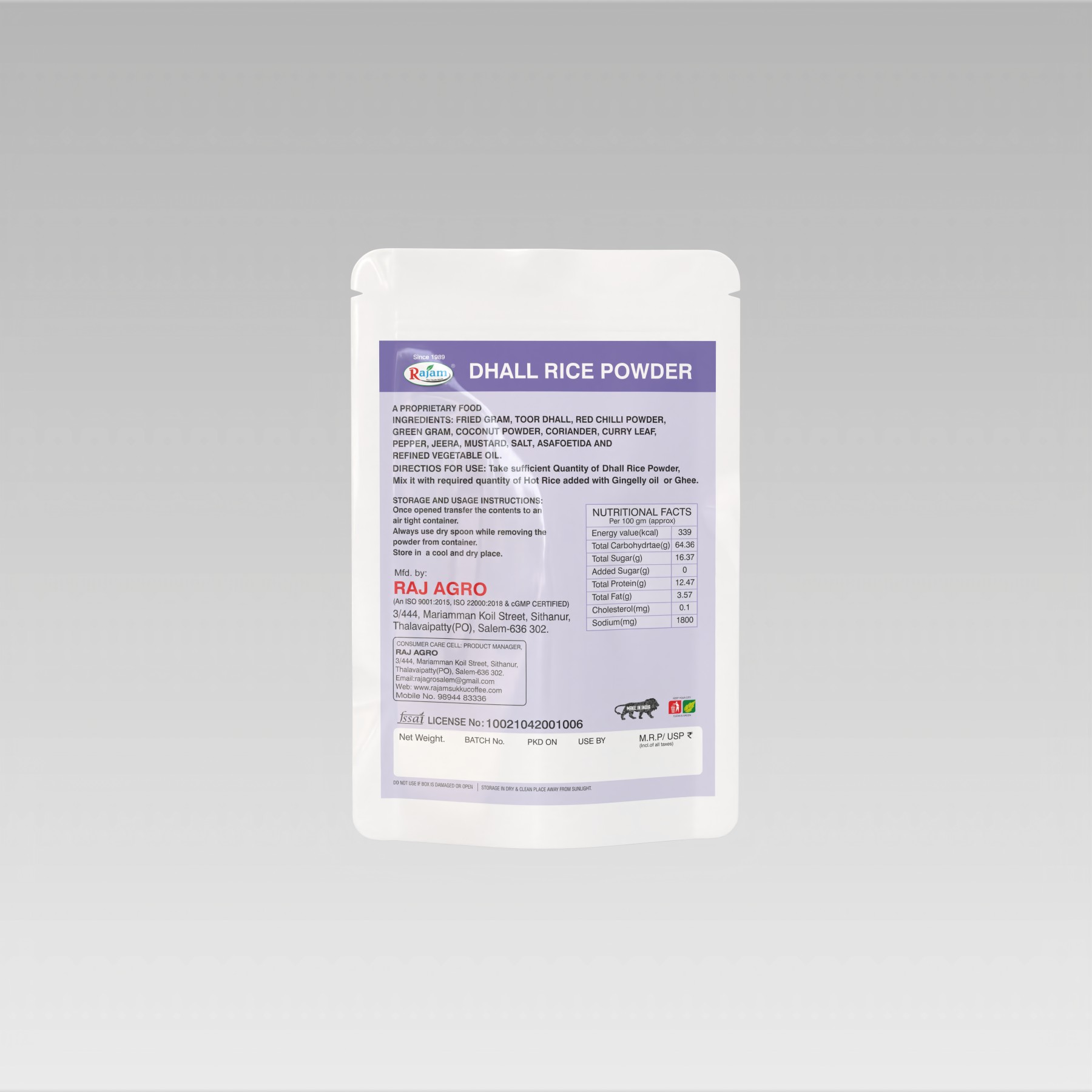 RAJAM DHALL RICE POWDER 100GM POUCH – Rajam Sukku Coffee